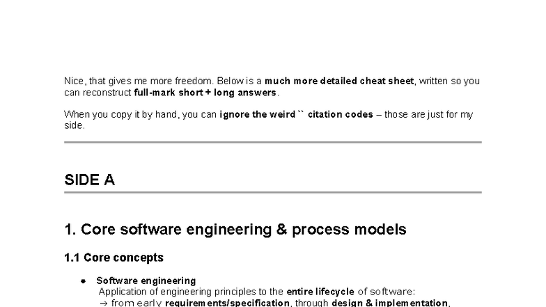 Cheat Sheet for Software Engineering Processes and Agile Methods (CS101 ...