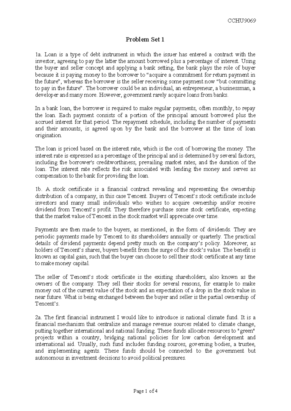 CCHU9069 Problem Set 1: Understanding Loans, Stocks, and Climate ...