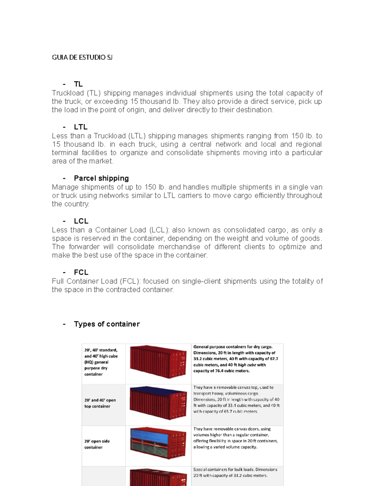 GUIA DE Estudio SJJ - Es bueno - GUIA DE ESTUDIO SJ - TL Truckload (TL ...