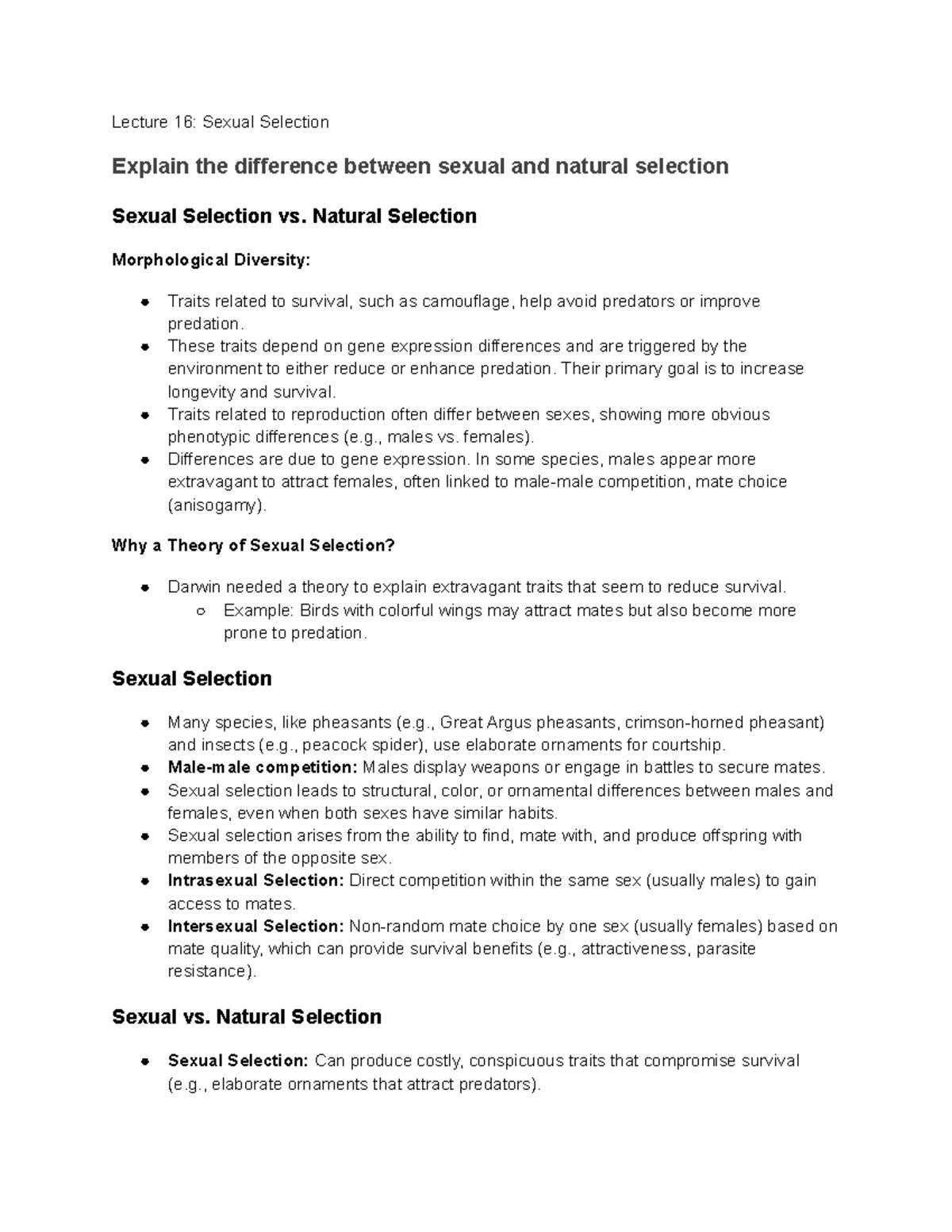 LSM2107 Lecture 16: Sexual vs. Natural Selection and Anisogamy - Studocu