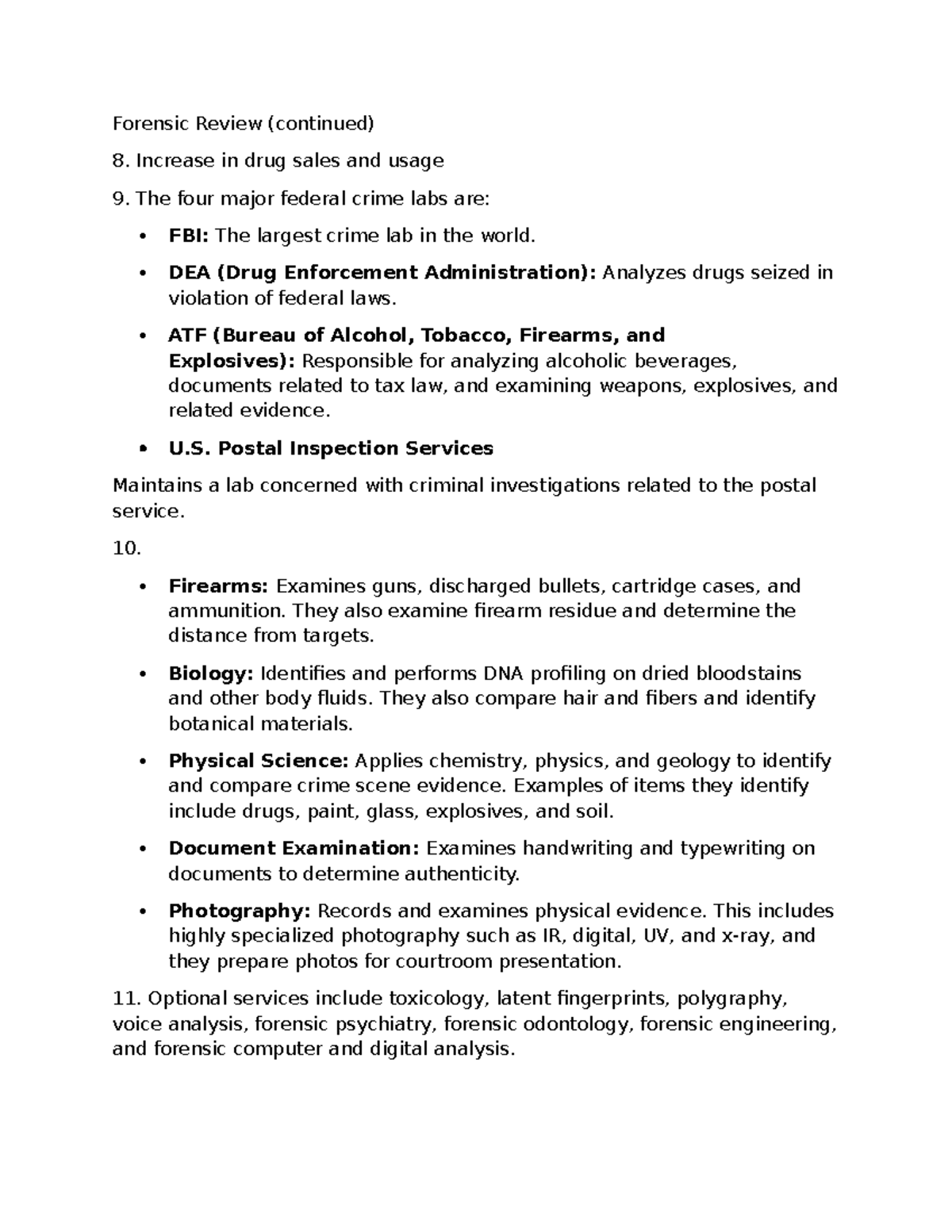 Forensic Review: Major Federal Crime Labs & Their Functions - Studocu
