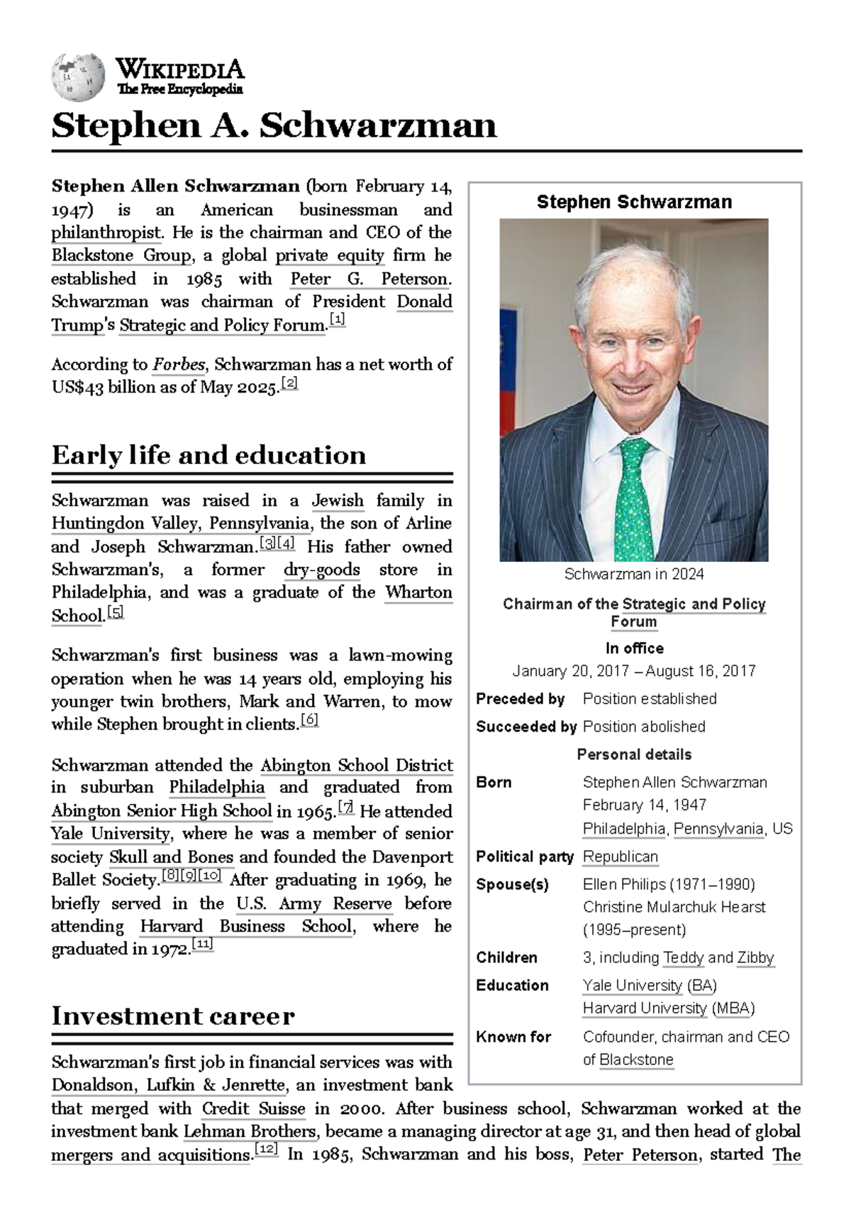 Stephen A. Schwarzman: Businessman, Philanthropist, and CEO of ...