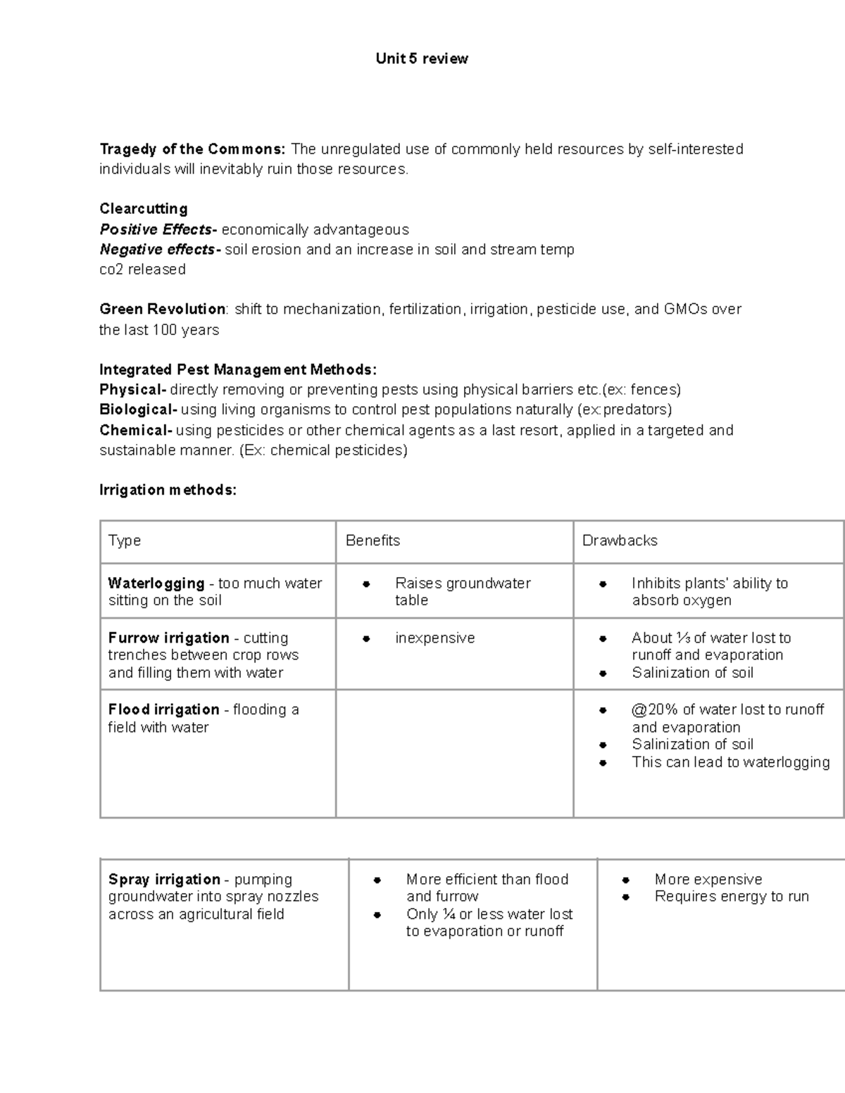 Unit 5 Review - Tragedy of the Commons: The unregulated use of commonly ...