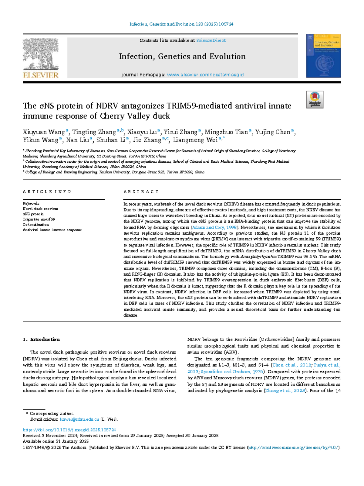NDRV σNS Protein and duTRIM59: Antiviral Mechanisms in Cherry Valley ...