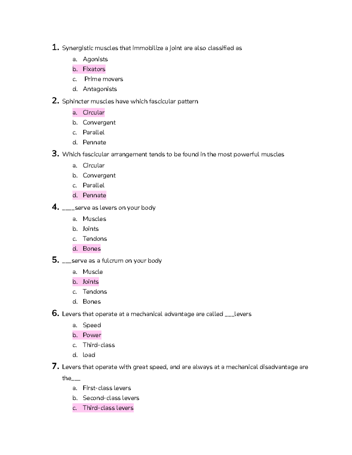 Chapter 10 Quiz: Muscular System Questions for Anatomy & Physiology ...