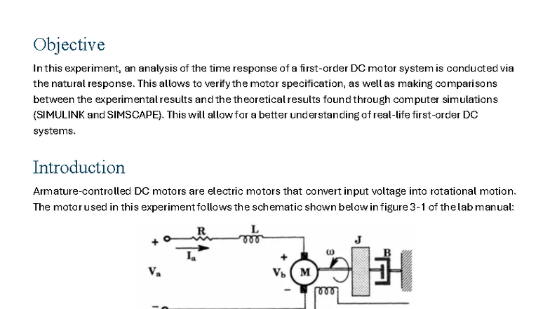 Lab 3 - Analysis of DC Motor Time Response and Dynamics - Studocu