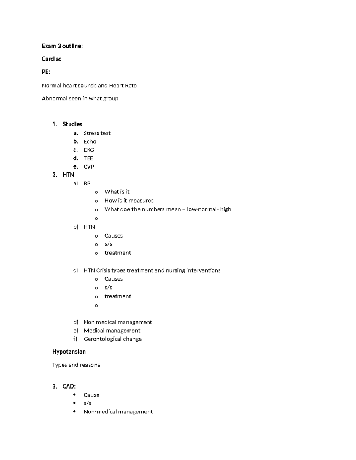 NURS 301 Exam 3 Outline: Cardiac, Endocrine, and GI Disorders - Studocu
