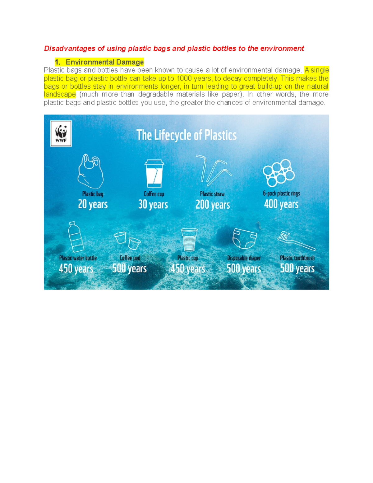 2.1 Disadvantages of using plastic bags and plastic bottles to the ...