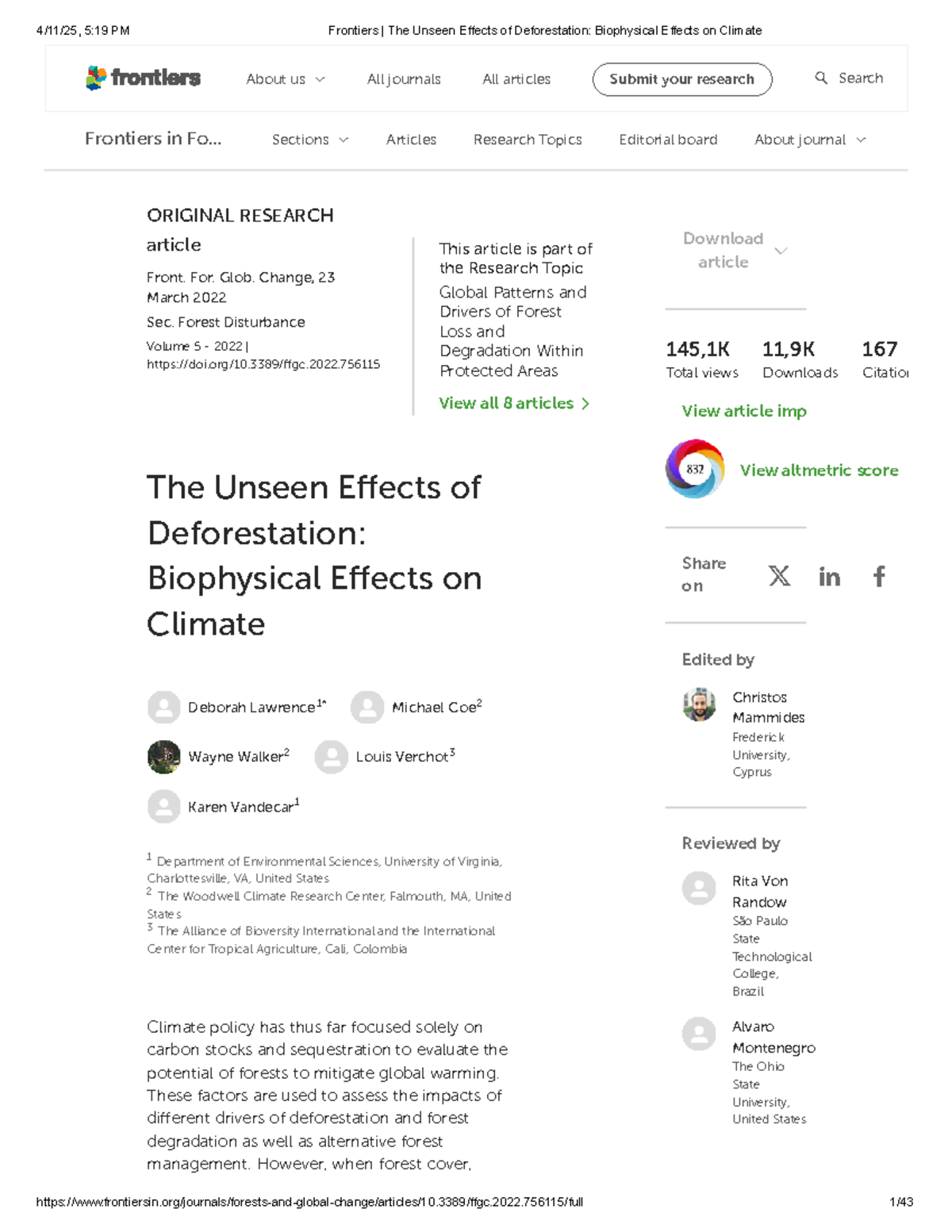 The unseen effects of deforestation: Biophysical climate impacts in ...