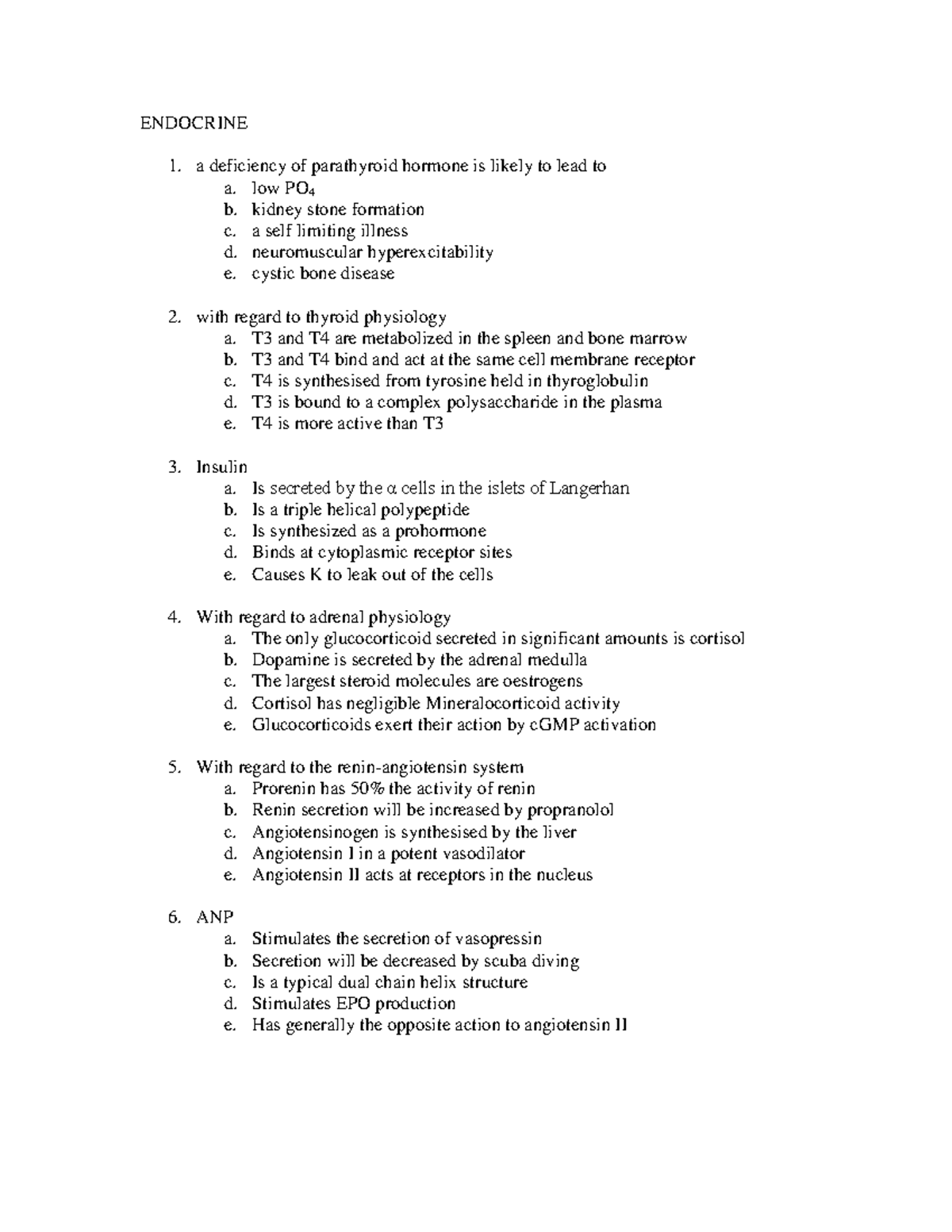 Physiology MCQ - Endocrine - ENDOCRINE a deficiency of parathyroid ...