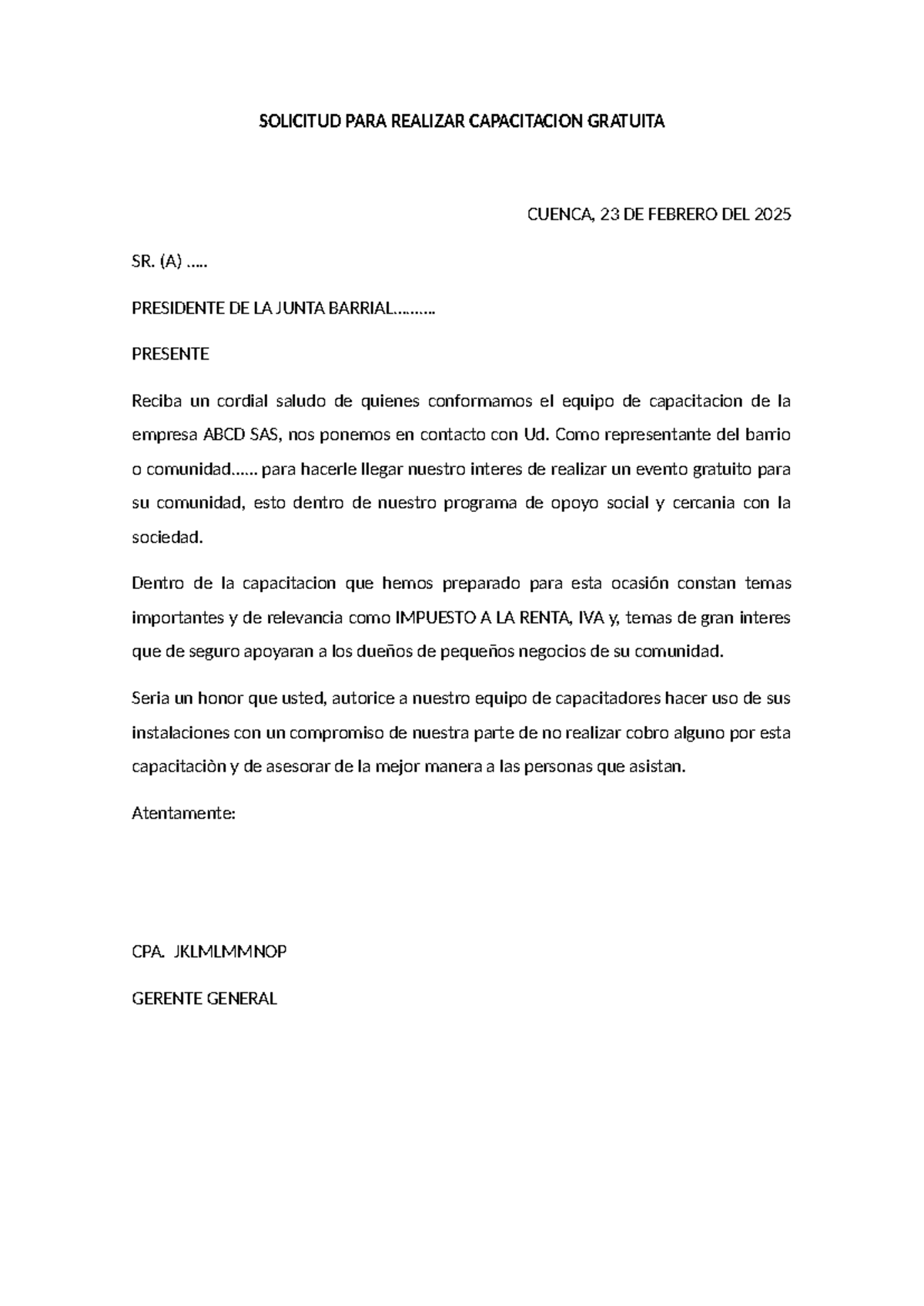 Solicitud para Capacitación Gratuita en Cuenca - 23 Feb 2025 - Studocu