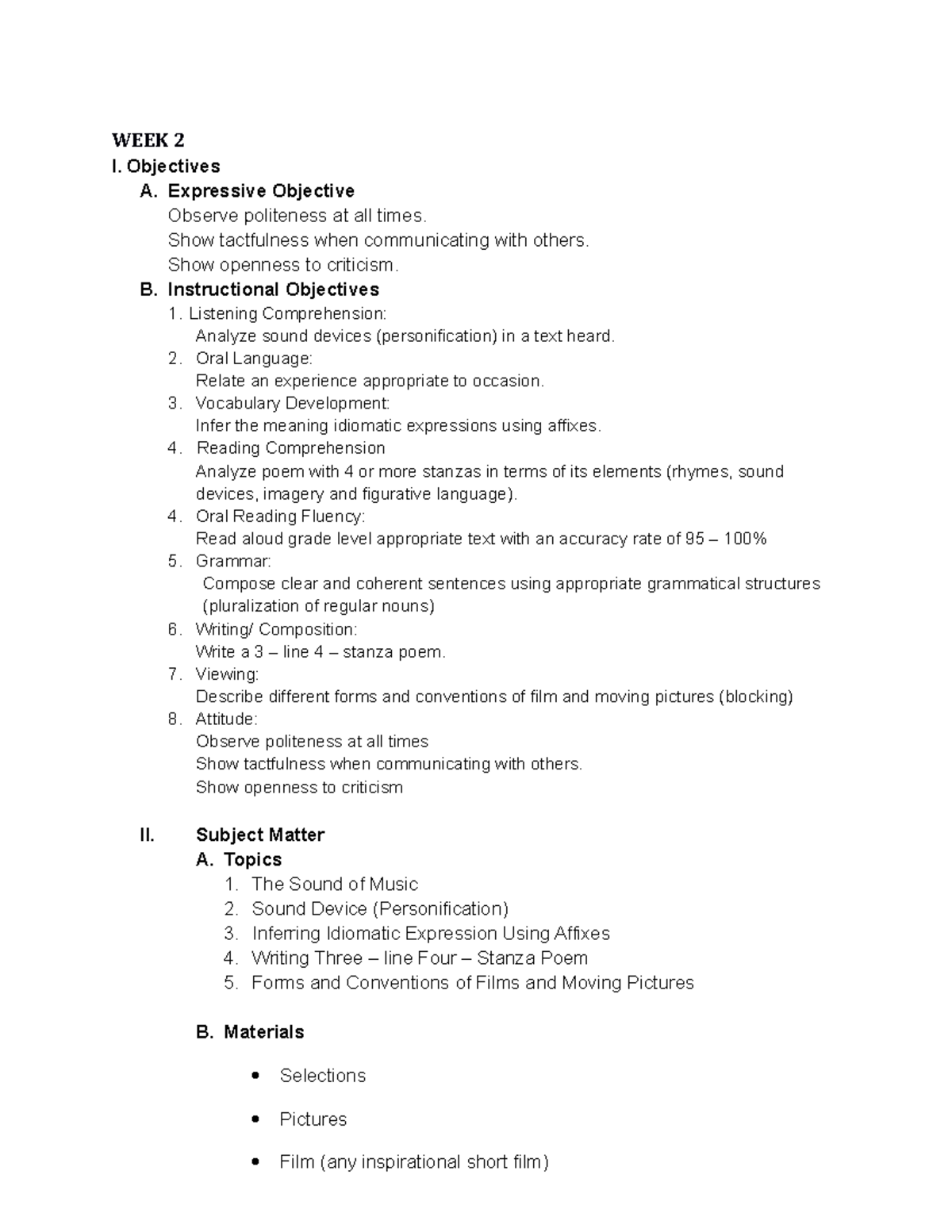 Q1 EN1 Teacher Guide: Week 2 Activities & Objectives (Days 1-5) - Studocu