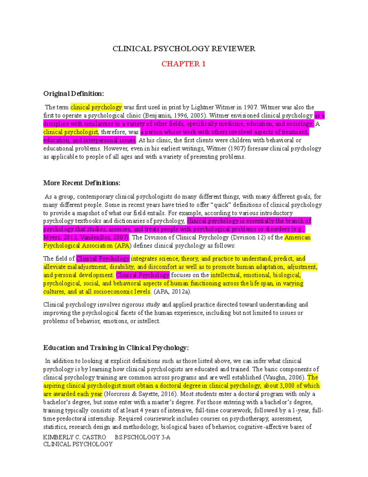 Clinical Psychology BS Psychology 3-A: Comprehensive Study Notes - Studocu