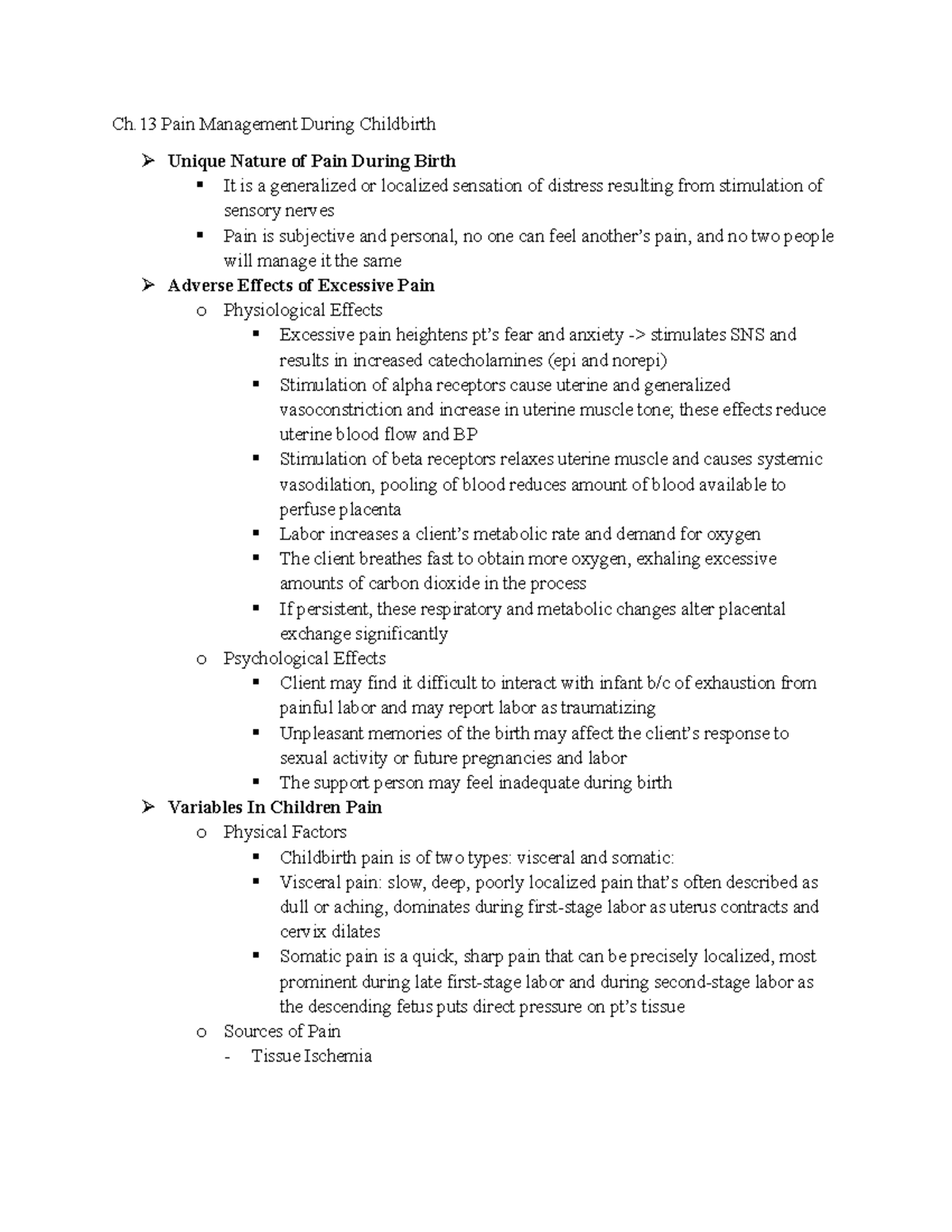 Ch.13, 14, 15 OB Notes: Pain Management & Fetal Surveillance - Studocu
