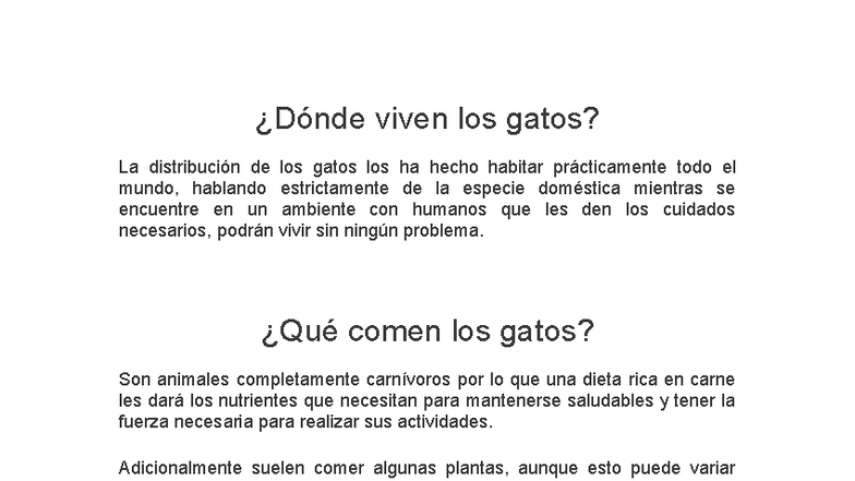 Dónde Viven los Gatos: Apuntes sobre su Hábitat y Alimentación - Studocu