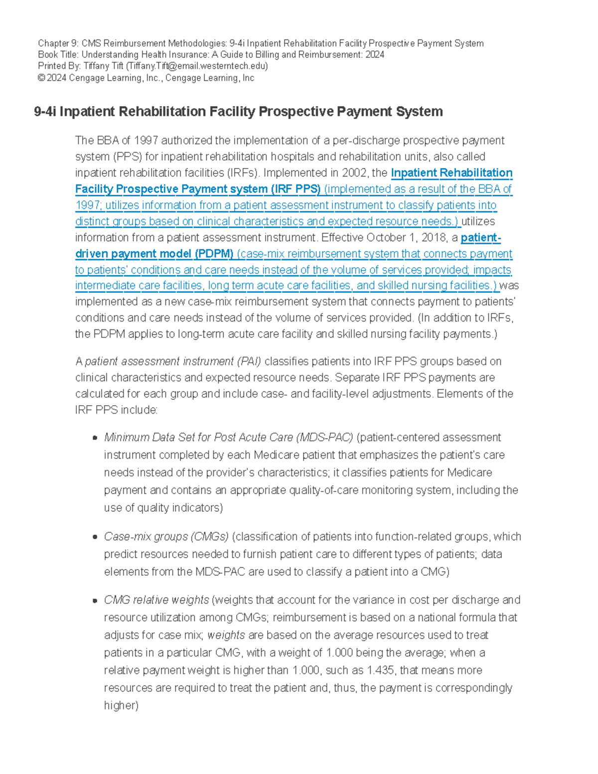 Chapter 9: IRF Prospective Payment System Overview (HCM 2024) - Studocu