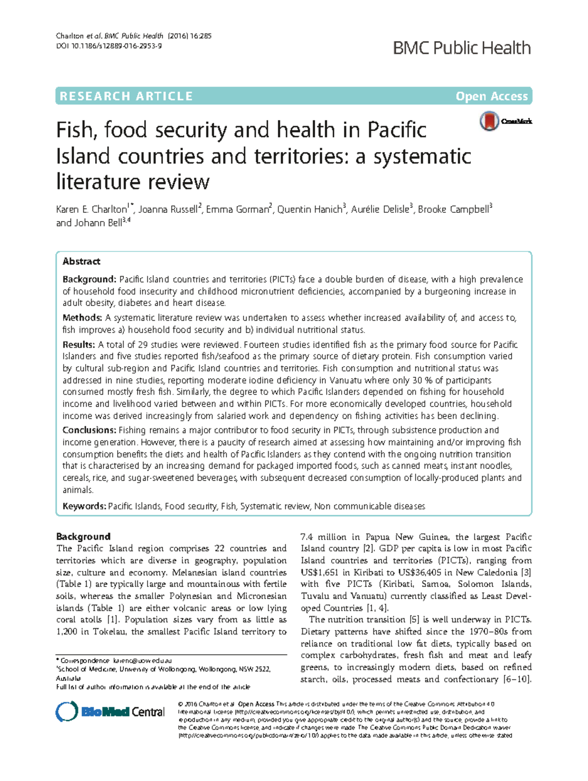 Fish, Food Security & Health in PICTs: A Systematic Review (BMC Public ...