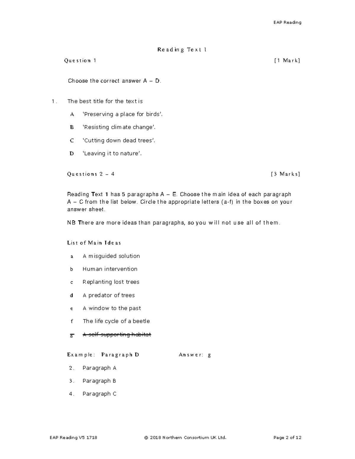 EAP Reading Practice Test: Questions and Answers V5 1718 - Studocu