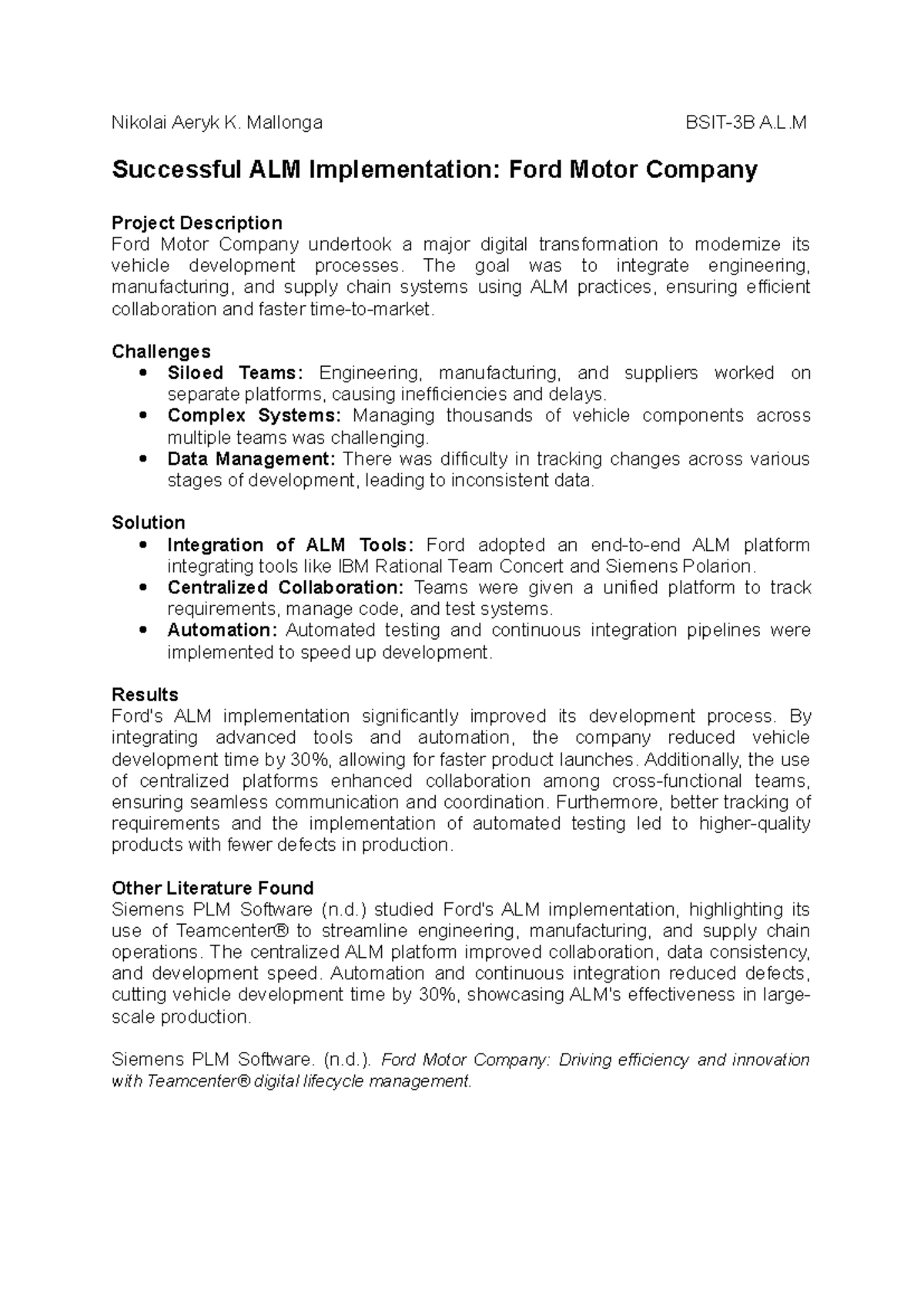 Niko-case-alm: Successful ALM implementation at Ford Motor Company ...