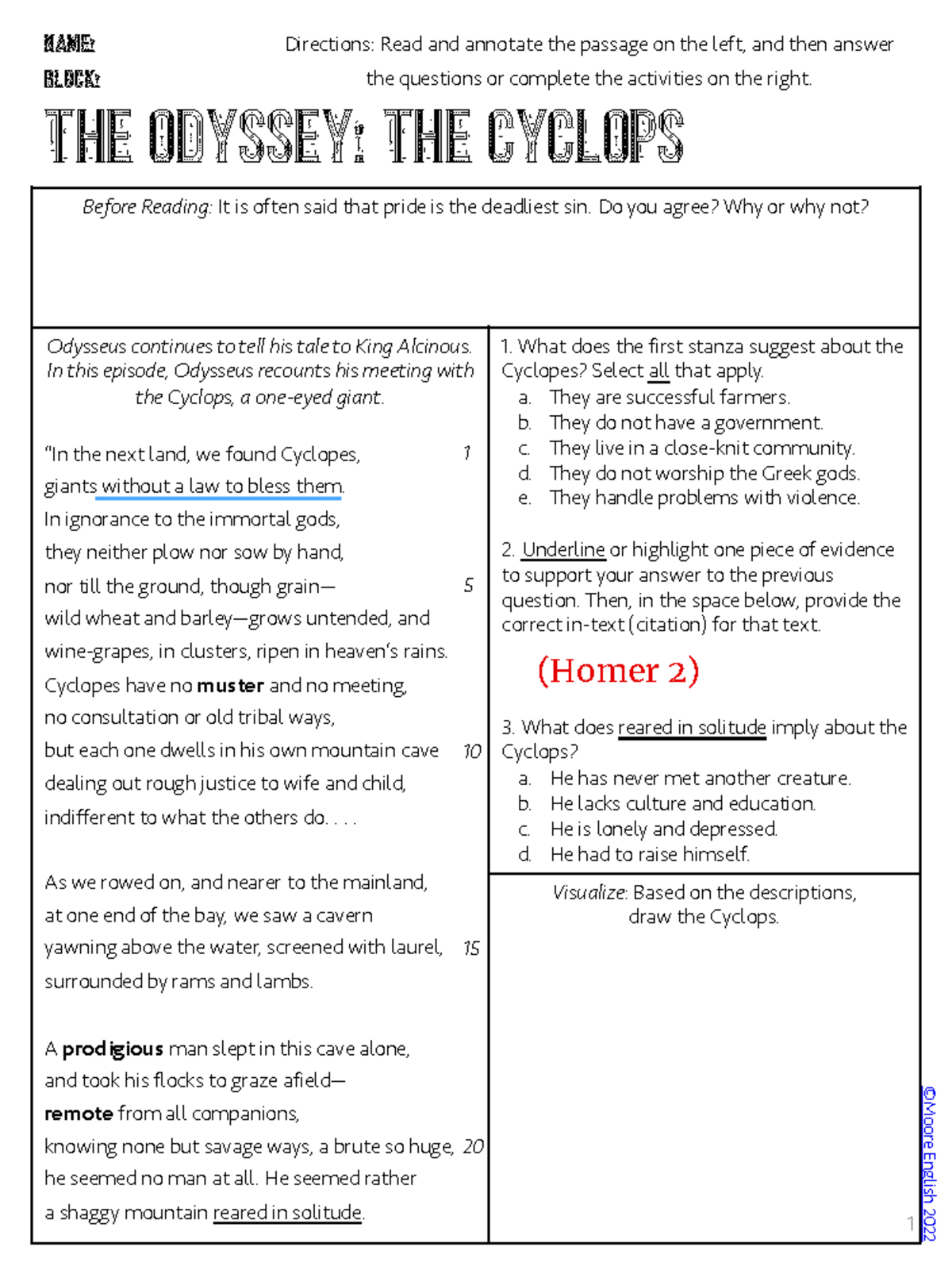 Odyssey Part 04: Analyzing the Encounter with the Cyclops - Studocu