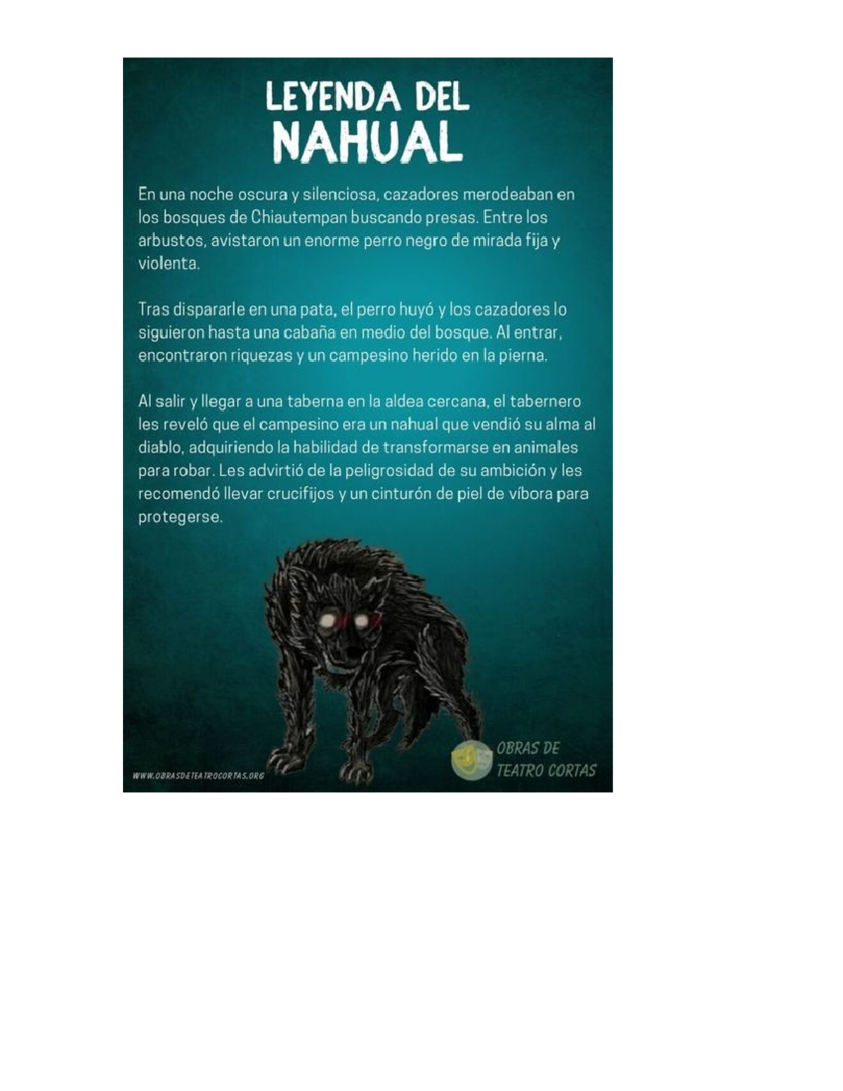 Leyenda del Nahual - LECTURA de Obras de Teatro Cortas - Studocu