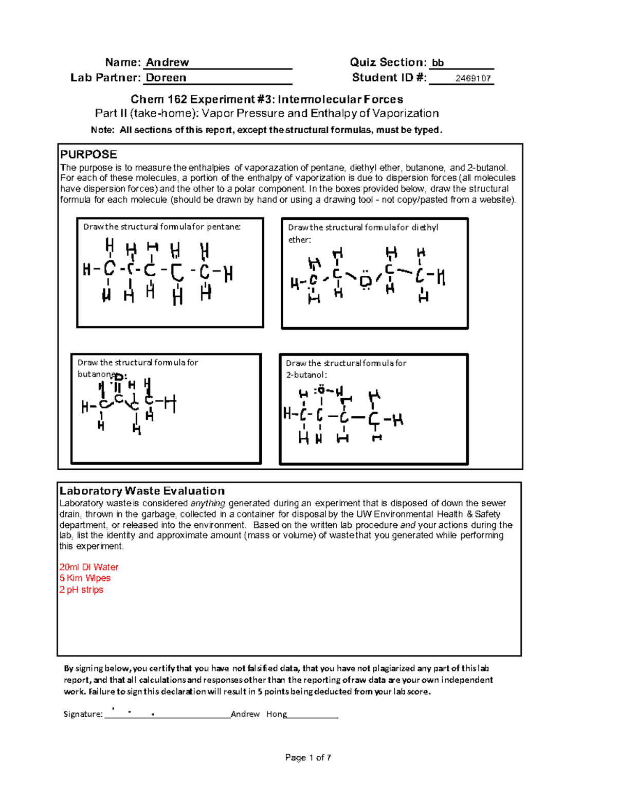 Chem 162 Final Exam Report: Intermolecular Forces & Vapor Pressure ...