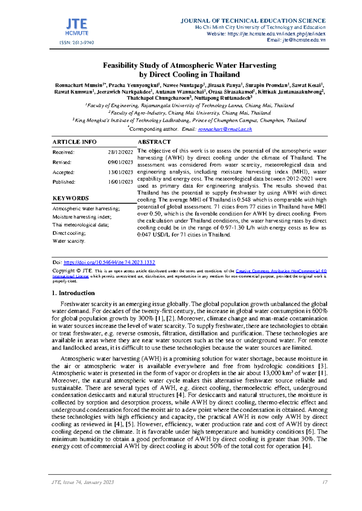 Feasibility Study of AWH Direct Cooling in Thailand (JTE 74) - Studocu