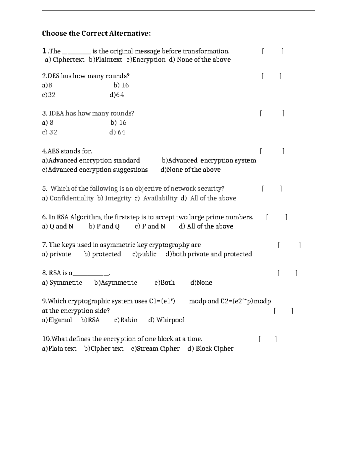 CNS QUIZ: Cryptography Concepts and Network Security - Studocu