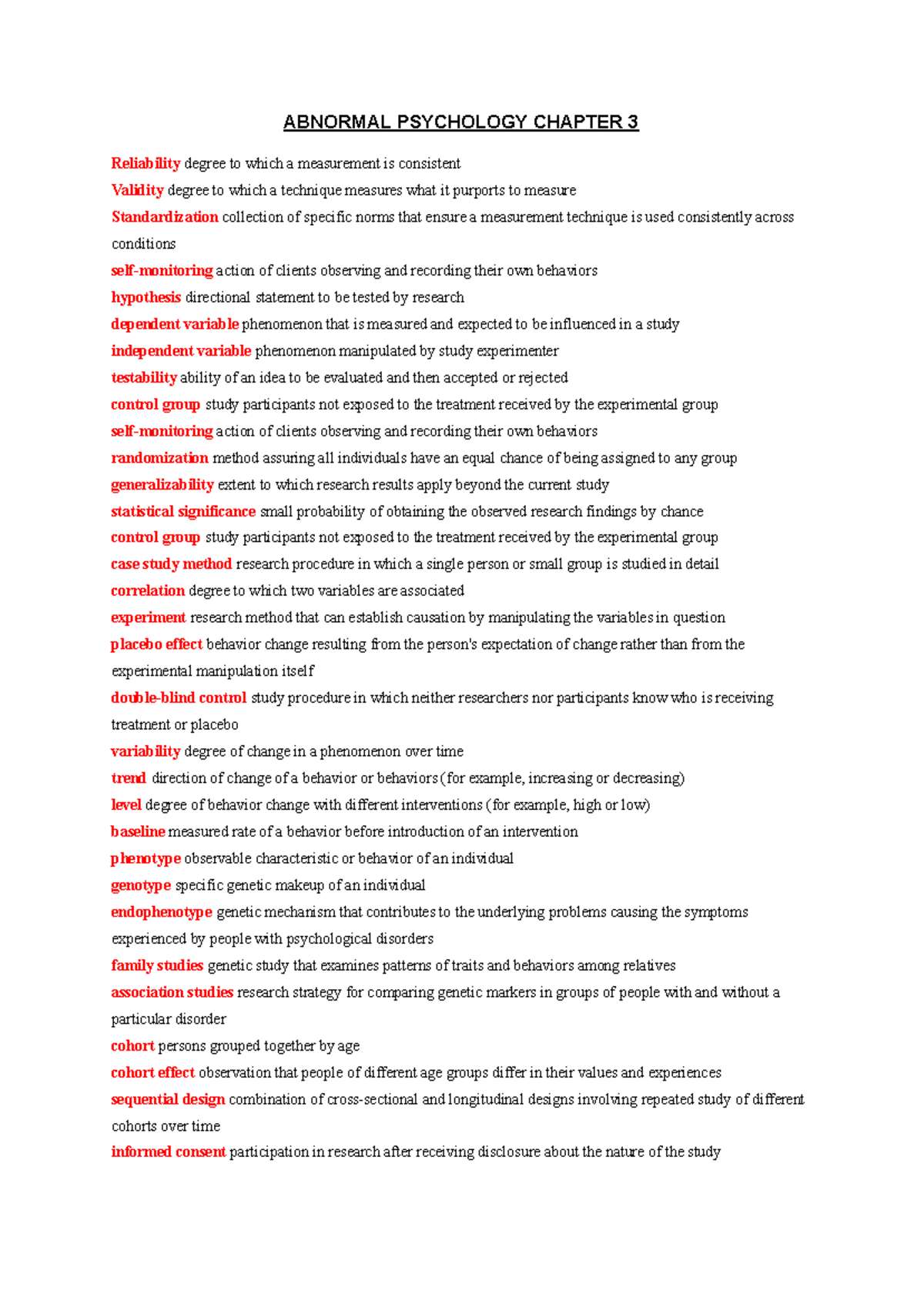 Abnormal Psychology ch 3 - ABNORMAL PSYCHOLOGY CHAPTER 3 Reliability ...