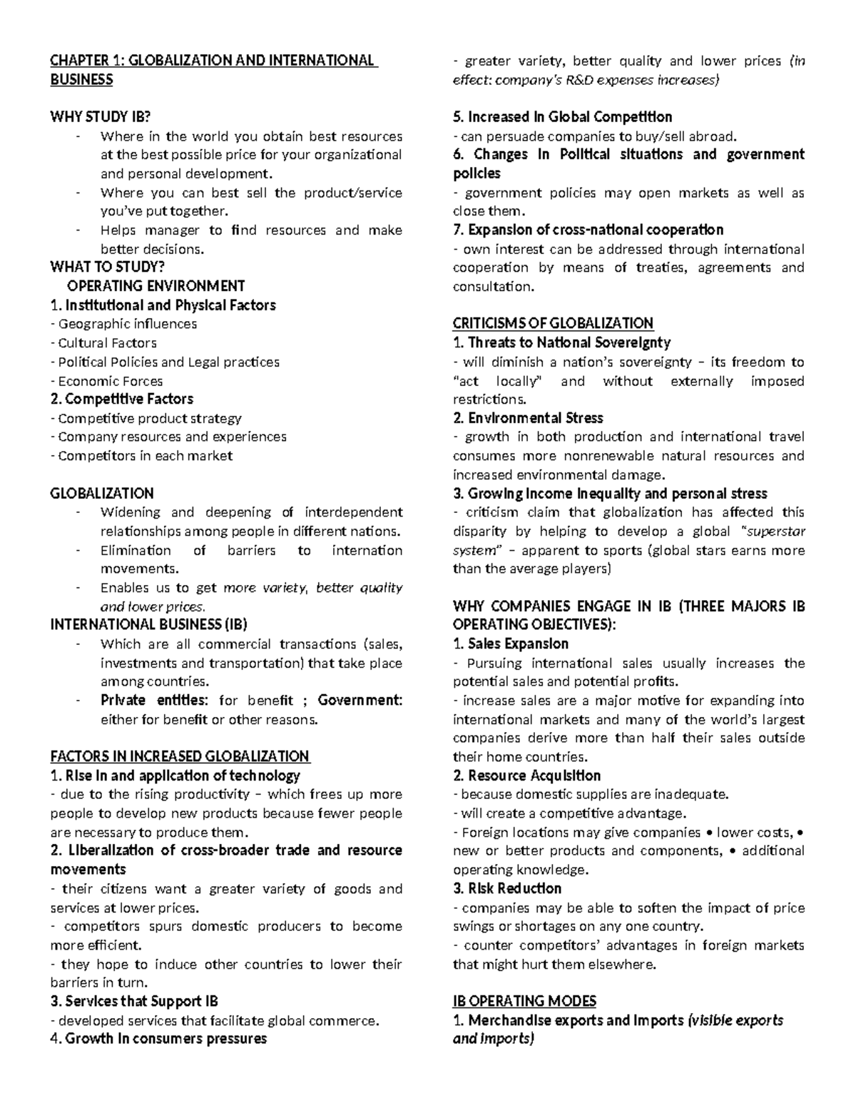 Ibt rev - lecture - CHAPTER 1: GLOBALIZATION AND INTERNATIONAL BUSINESS ...