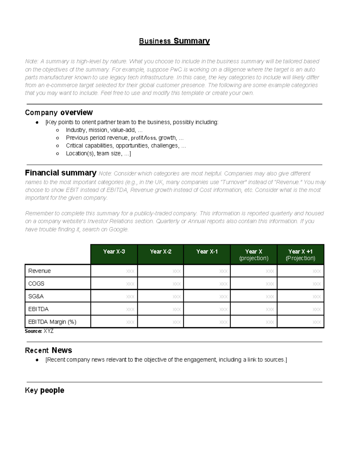 PwC Task 1: Business Summary Template for Resource Analysis - Studocu