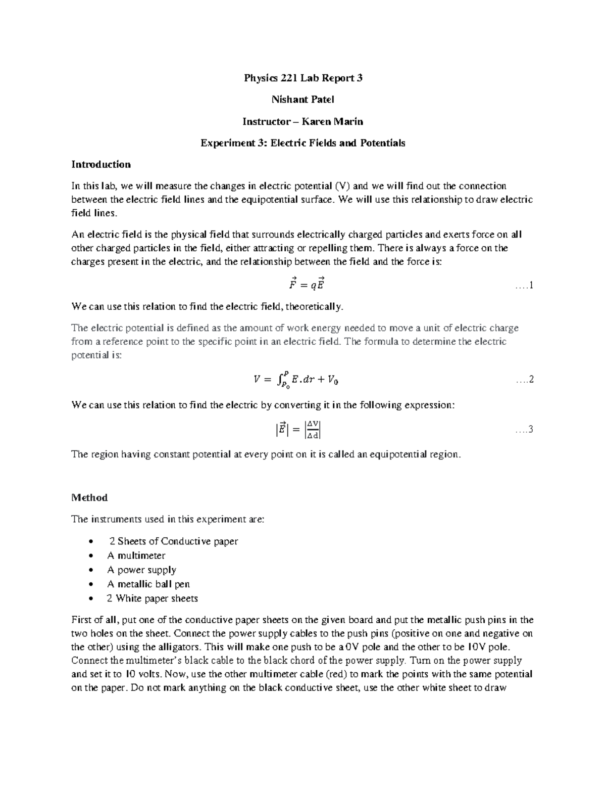 Lab 3 - IIT Physics 221 Lab report 3 - Physics 221 Lab Report 3 Nishant ...