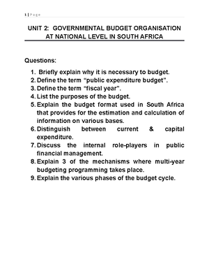 Unit 5 - Preparing your budget - UNIT 5: PREPARING YOUR BUDGET 1 ...