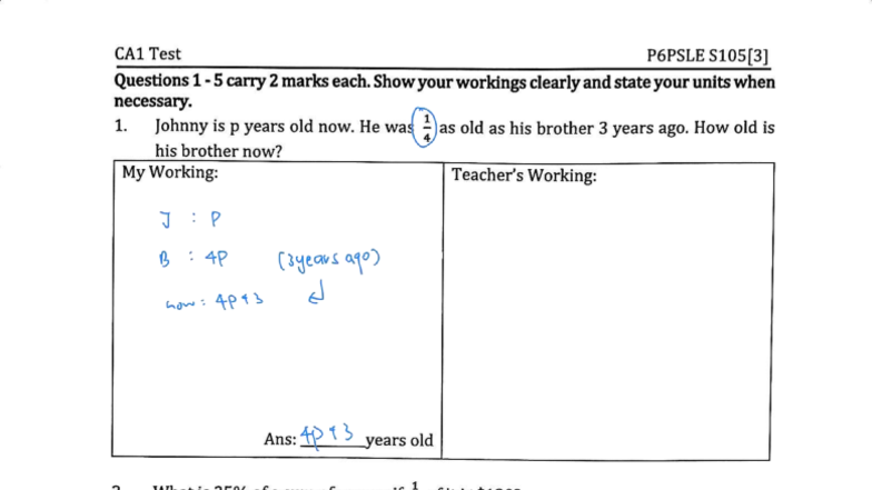 CA1 P5 Math Practice: Problem Solving & Workings - Studocu
