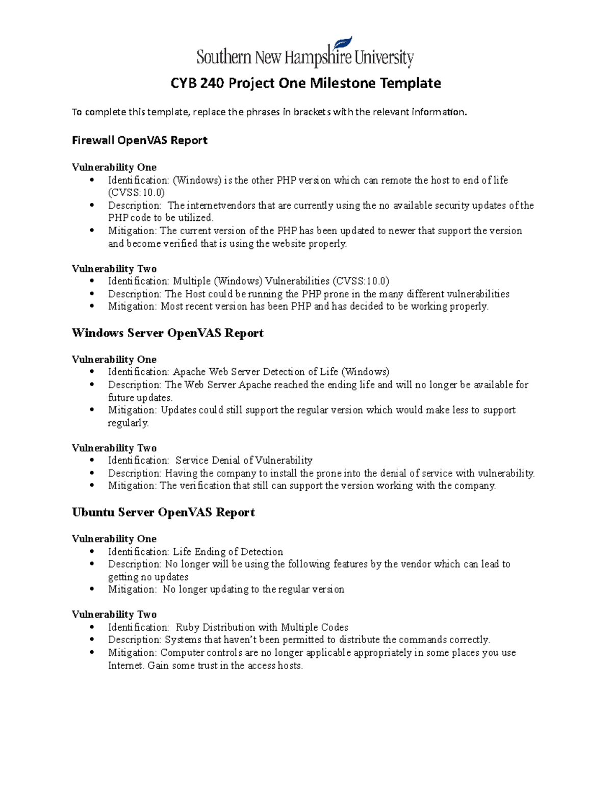 Vulnerability Identification Report - CYB 240 Project One Milestone ...