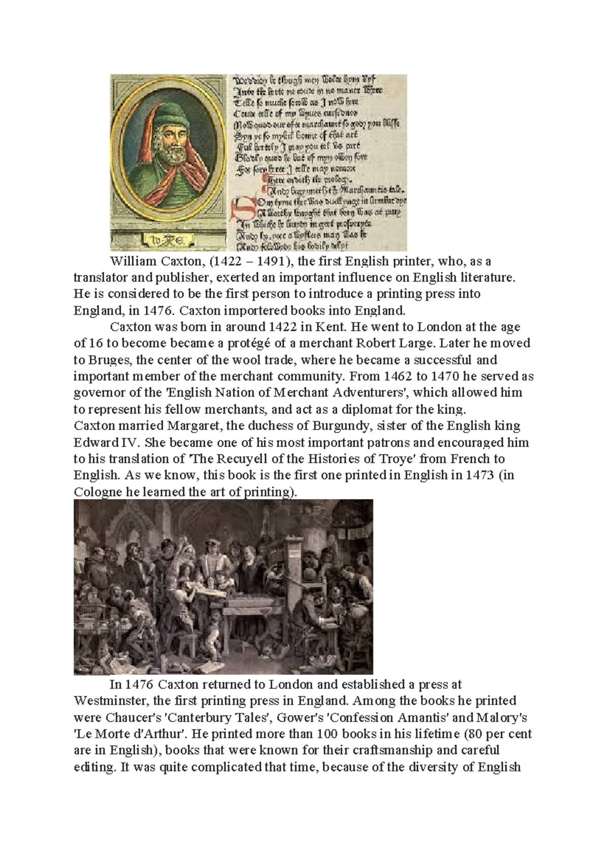 William Caxton: The First English Printer (Biography) - Studocu