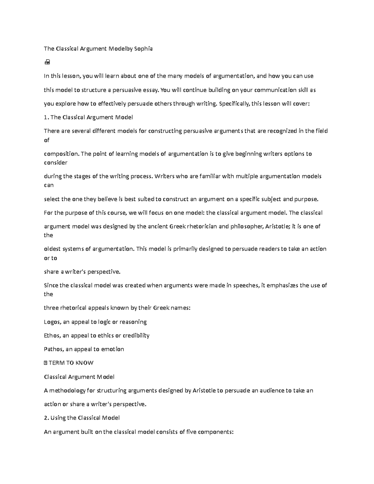 Workplace Writing II: Lesson 1 - Understanding the Classical Argument ...