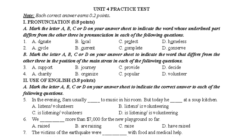 Unit 4 Practice Test - English Language Skills Assessment - Studocu