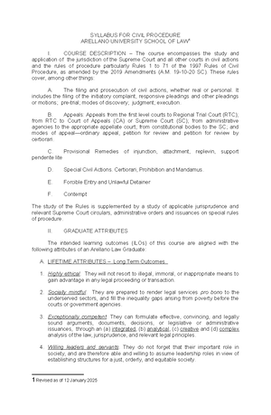 Syllabus Civpro 1 2023 24 PDF - SYLLABUS CIVIL PROCEDURE 1 I. GENERAL ...