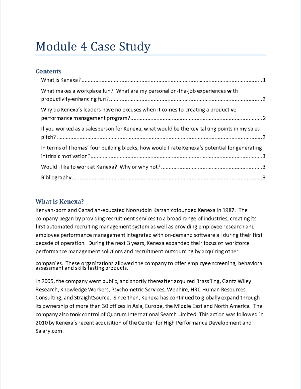 Module 4 Case Study: Insights on Kenexa's Workforce Strategies - Studocu
