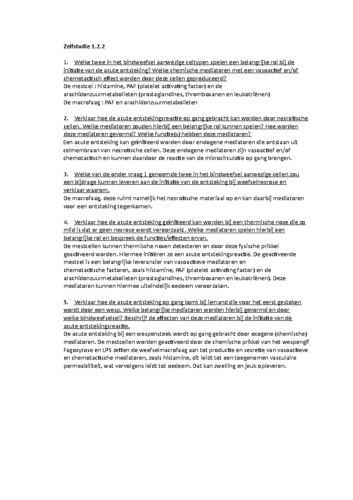 Zelfstudie 1.2.2: Acute Ontsteking en Mediatoren in Bindweefsel ...