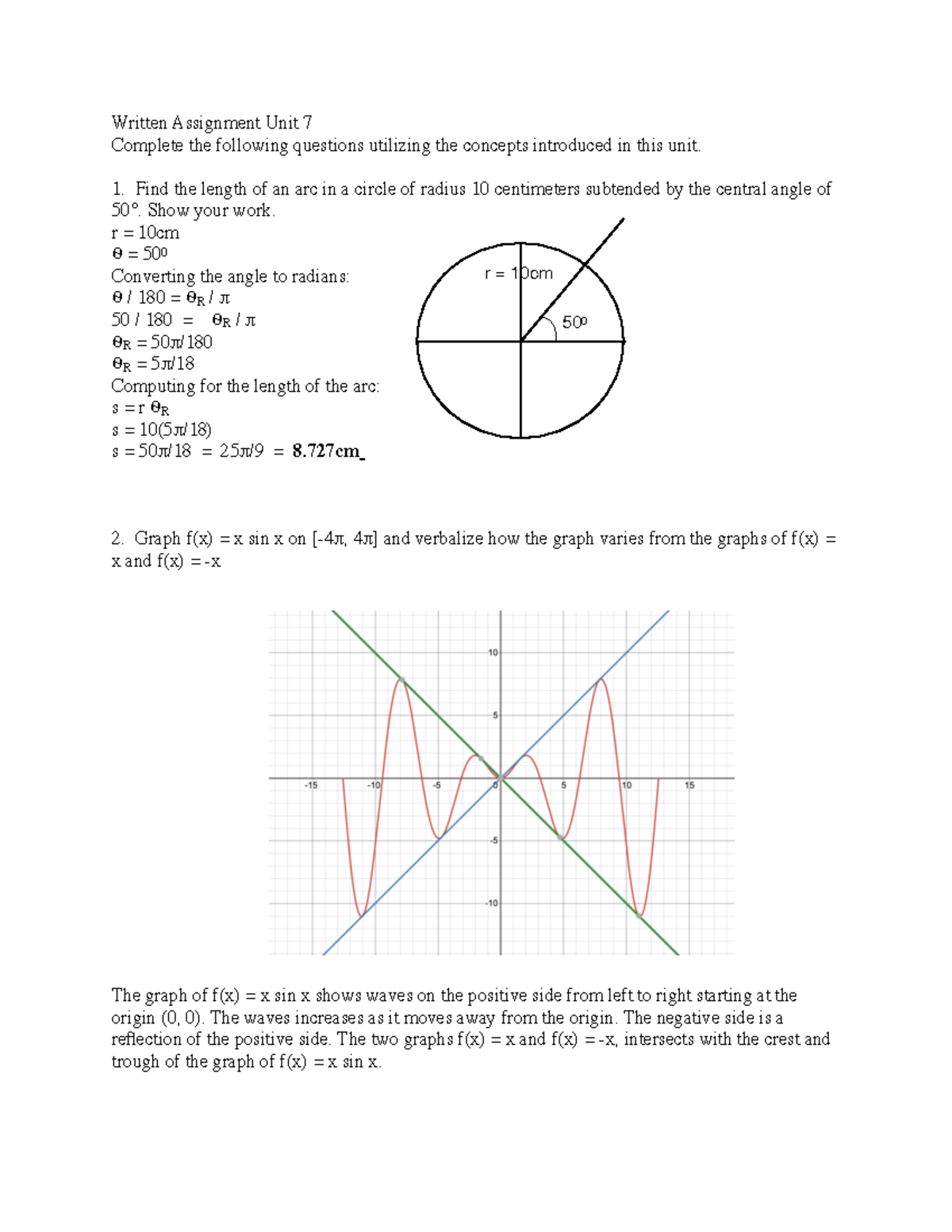 College algebra Math 1201 Written Assignment Unit 7 - Written ...