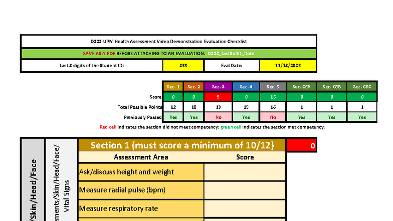 UPM Health Assessment Eval Checklist - D222 Study Guide - Studocu
