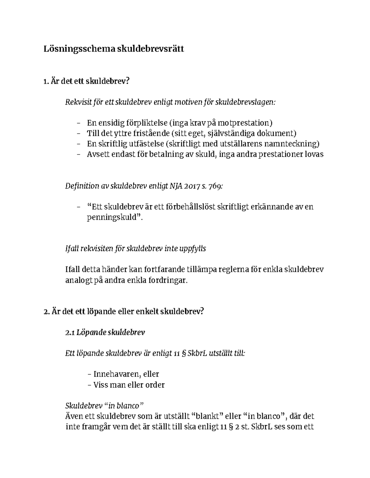 Lösningsschema för skuldebrevsrättsliga frågor - Lösningsschema ...