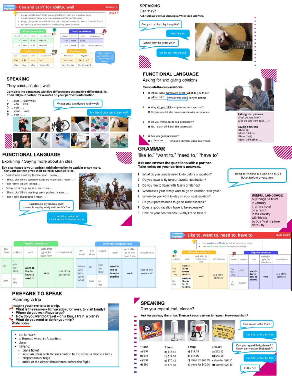 High Beginner MT Oral Task: Speaking Skills and Grammar Unit 8 - Studocu