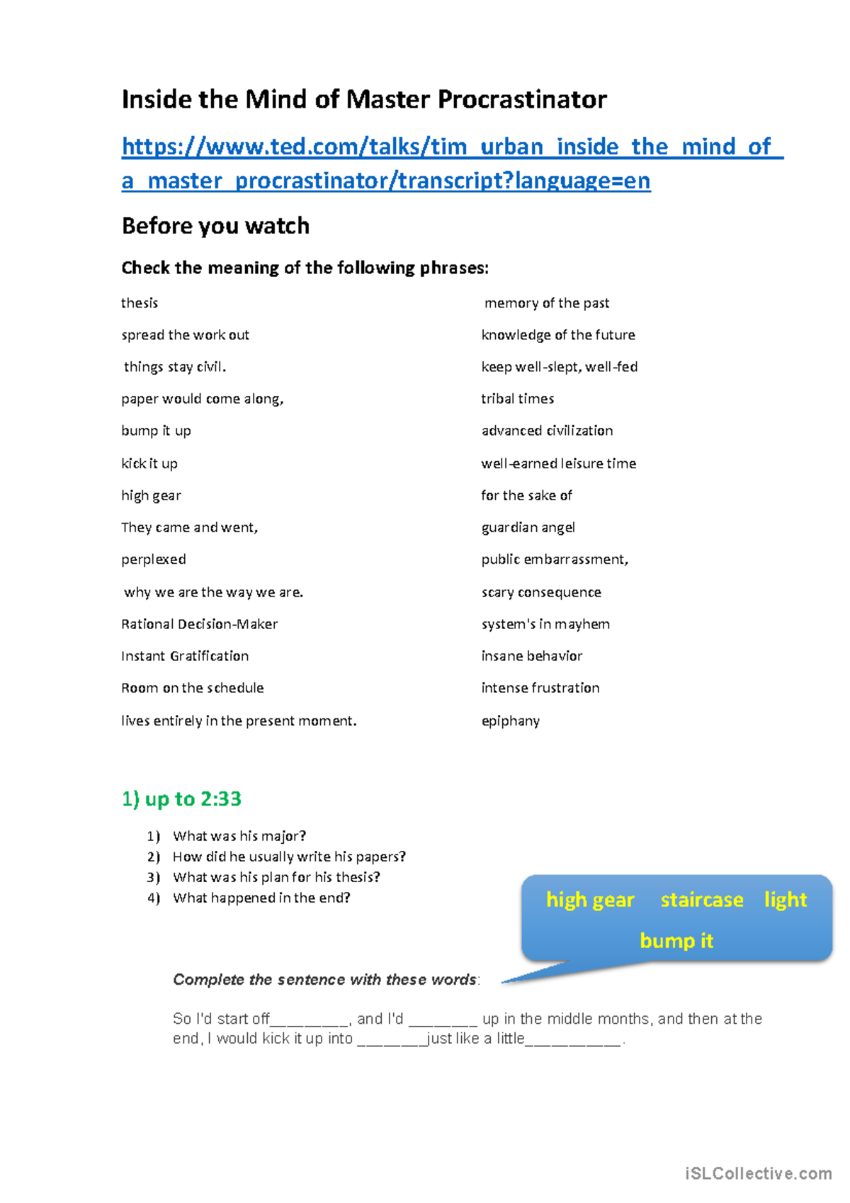 Lesson Notes on TED Talk "Inside the Mind of a Master Procrastinator ...