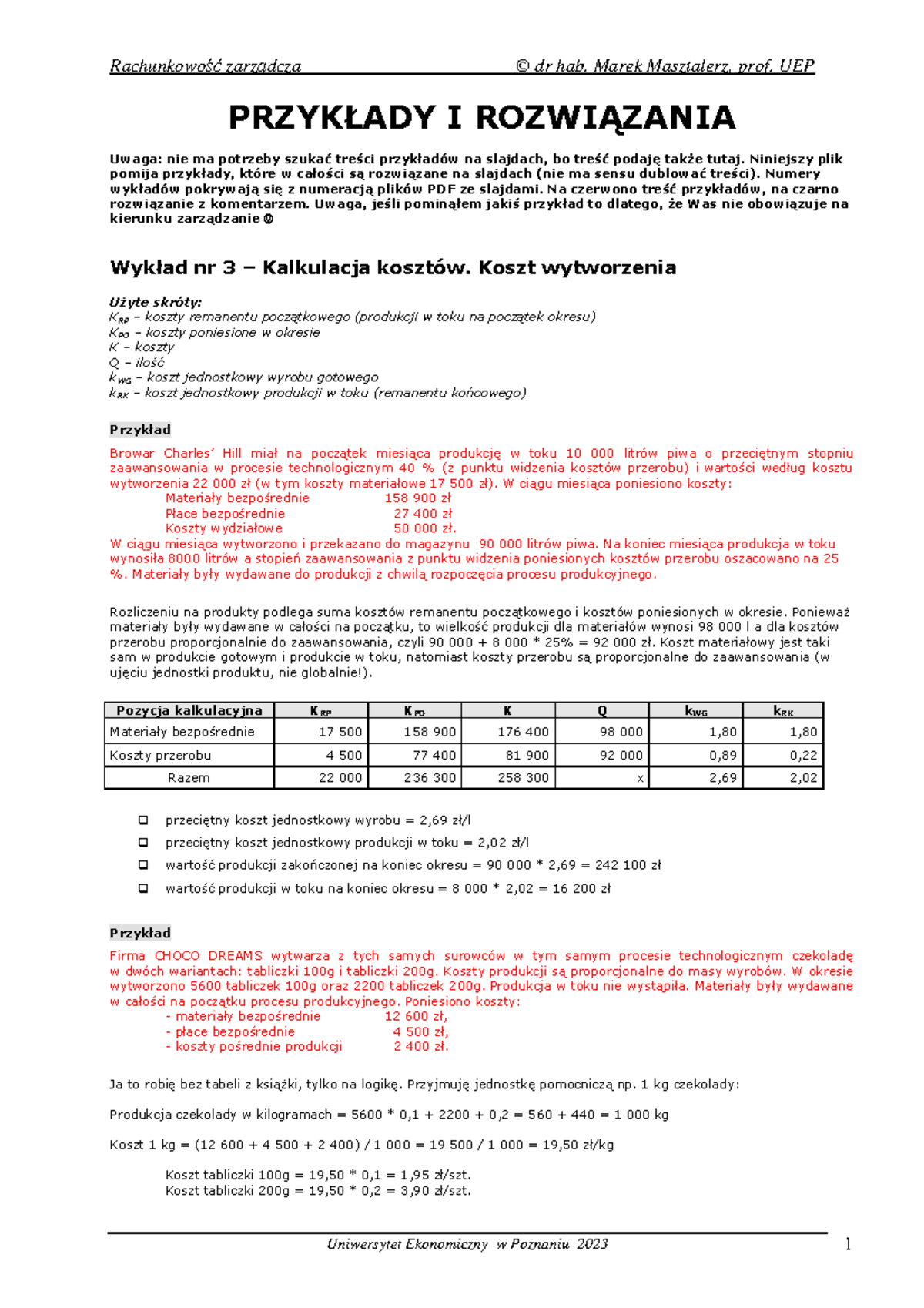 Rachunkowość zarządcza UEP - Przykłady i rozwiązania na egzamin 2023 ...