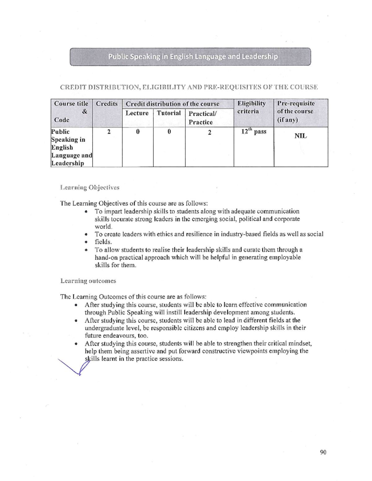 Public Speaking Syllabus (Course Code: 2 Credits) - Leadership Skills ...