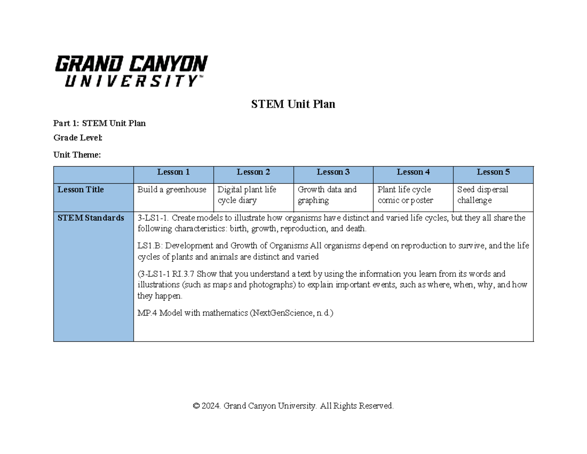 ELM 462 RS T2: STEM Unit Plan on Plant Life Cycles and Growth - Studocu