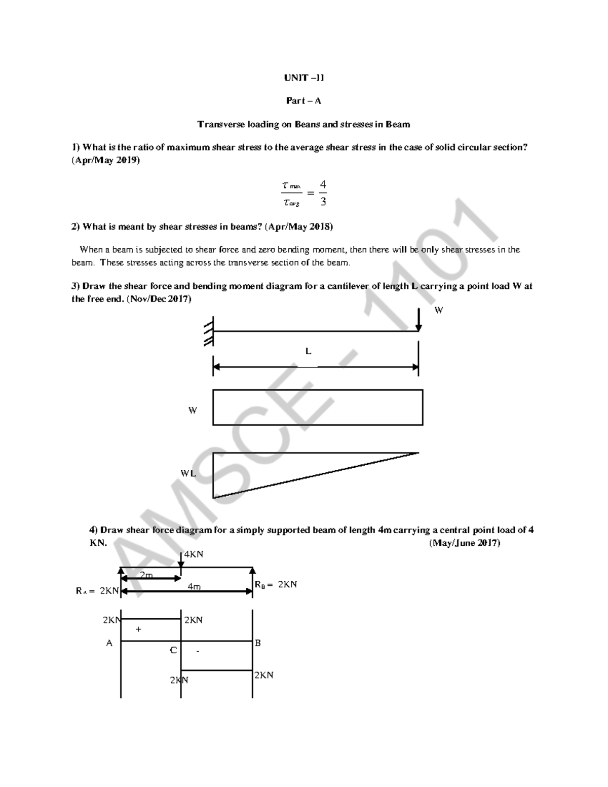 SOM-Unit-2: Transverse Loading and Shear Stress in Beams - Studocu